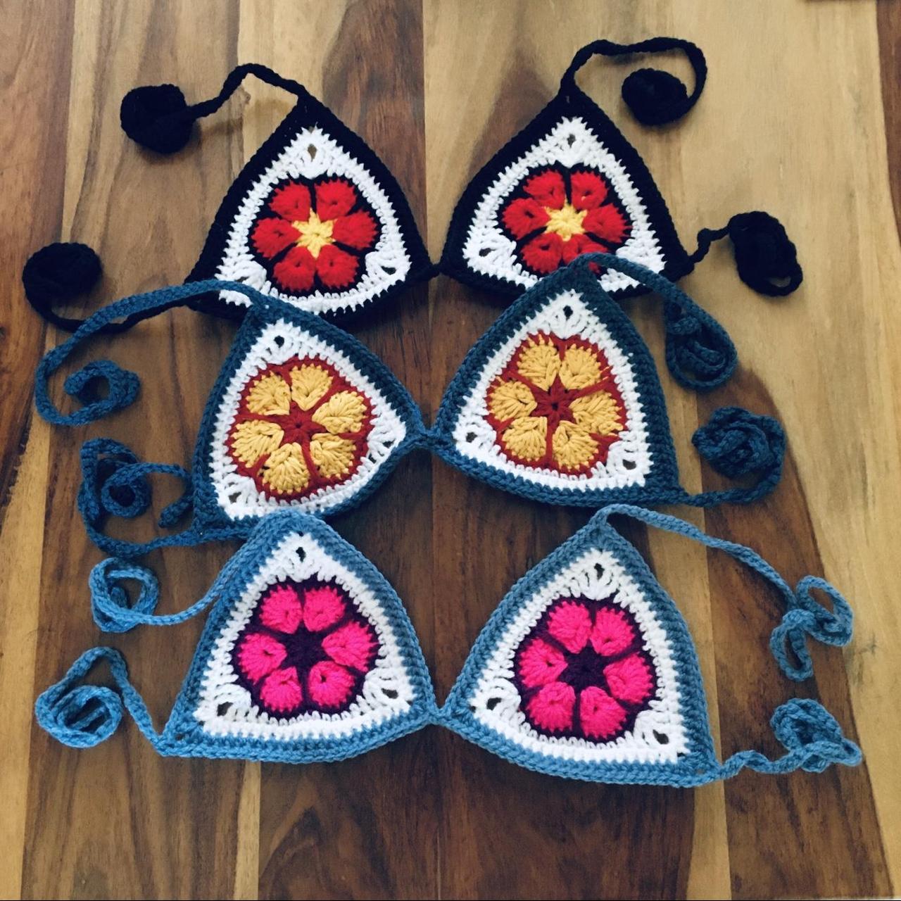 Handmade crocheted African flower bralet. Halter... - Depop