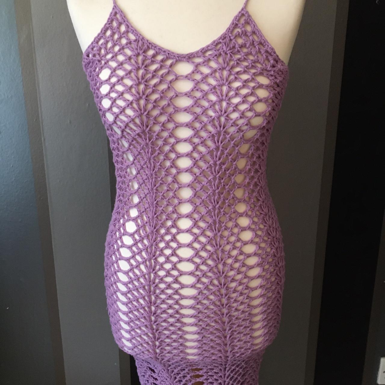 Handmade crocheted Bodycon maxi dress in Lilac Made... - Depop