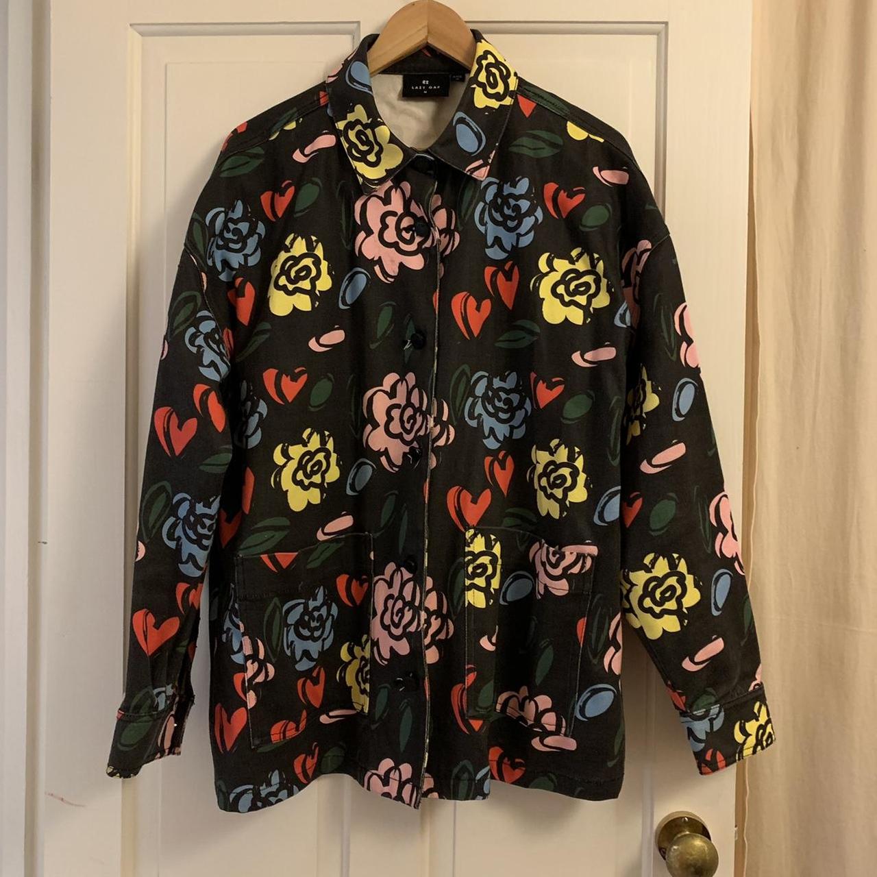 Lazy Oaf Floral Chore Denim Jacket Size M - Boxy... - Depop