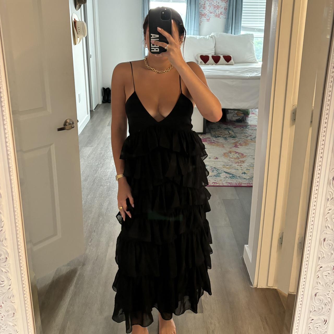 Zara Black Ruffle Maxi Dress - Depop