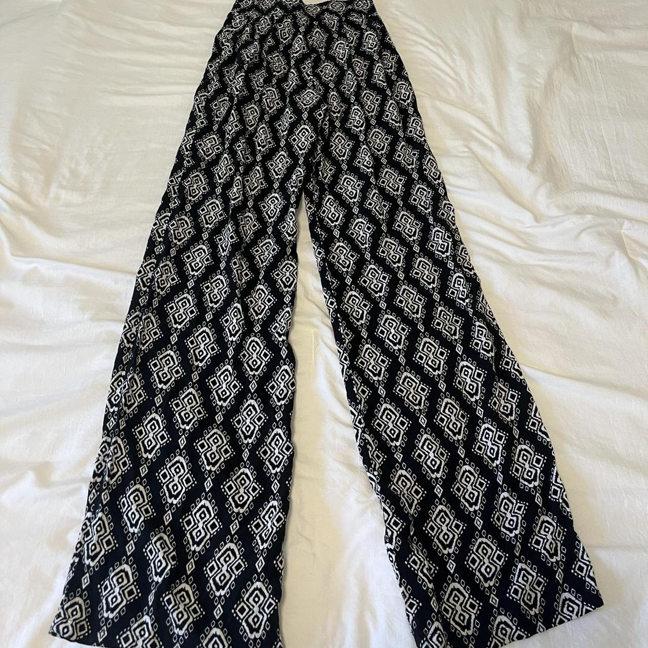 Boho black and white patterned pants. Comfy and... - Depop