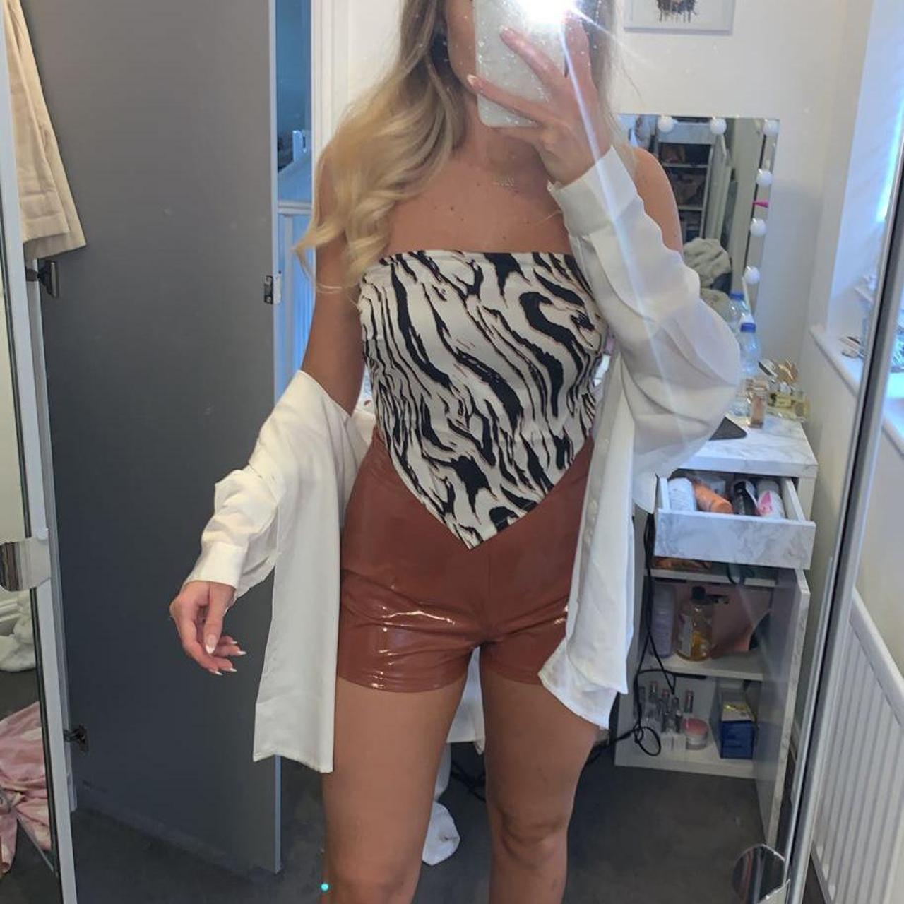 Missguided Rust Vinyl PVC High Waisted Shorts Size 8 - Depop