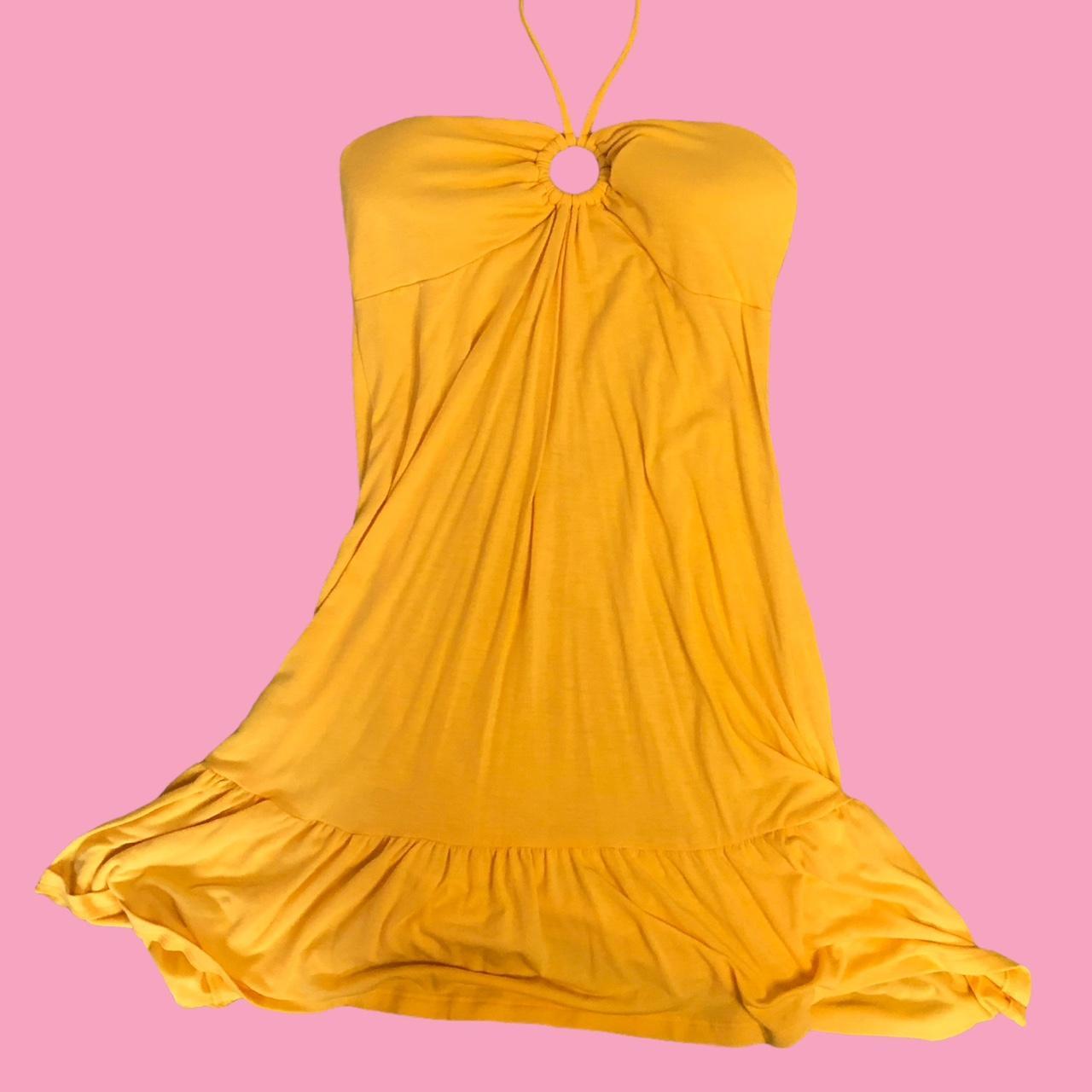 y2k yellow 2000s strapless sundress #y2k #00s... - Depop