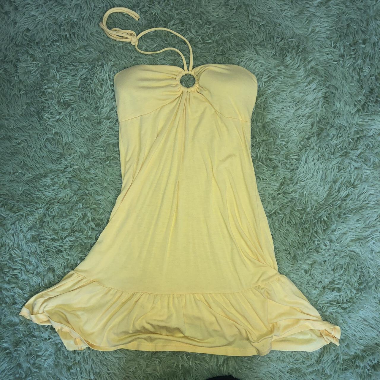 y2k yellow 2000s strapless sundress #y2k #00s... - Depop