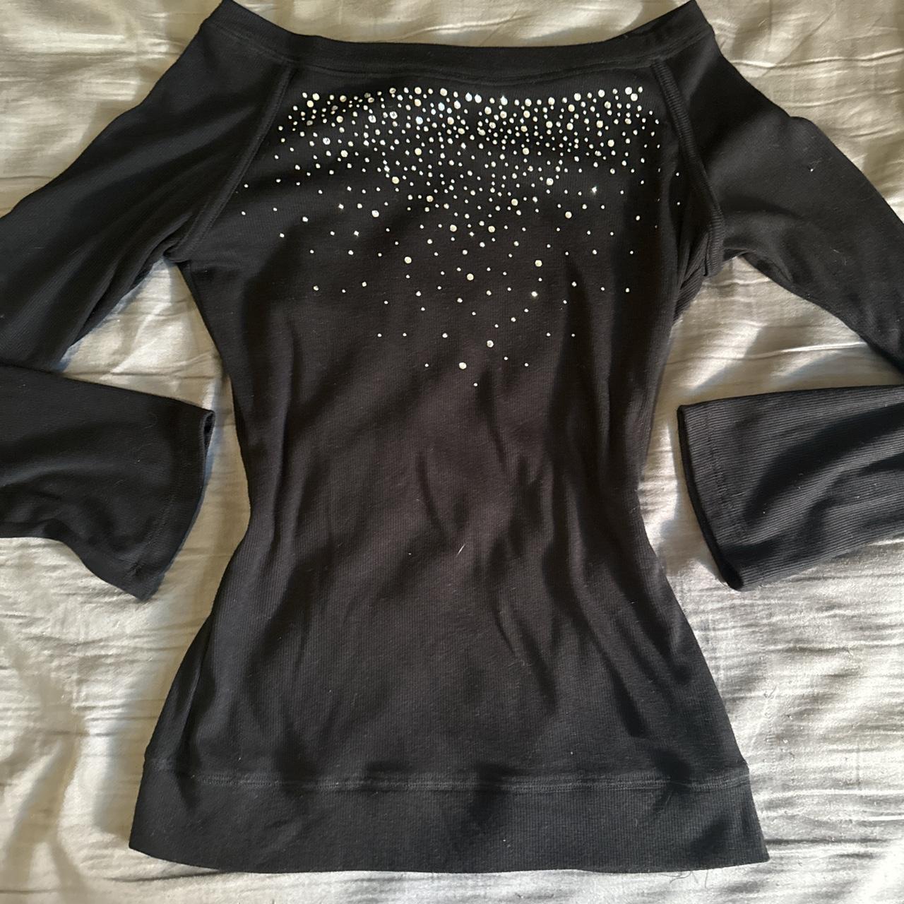 black rhinestone off the shoulder top very flattering! - Depop