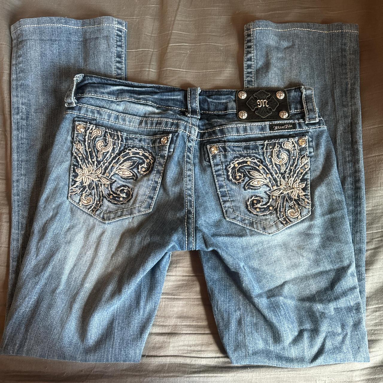 super cute y2k miss me jeans with rhinestone pocket... - Depop