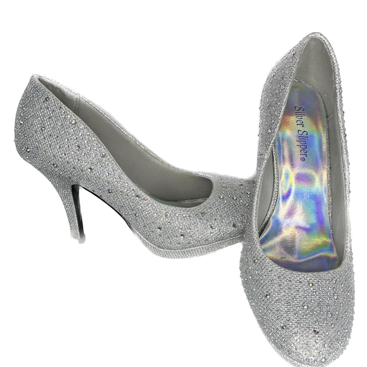 Silver Sparkly Heels worn ONCE Size 7 (as a size 8... - Depop