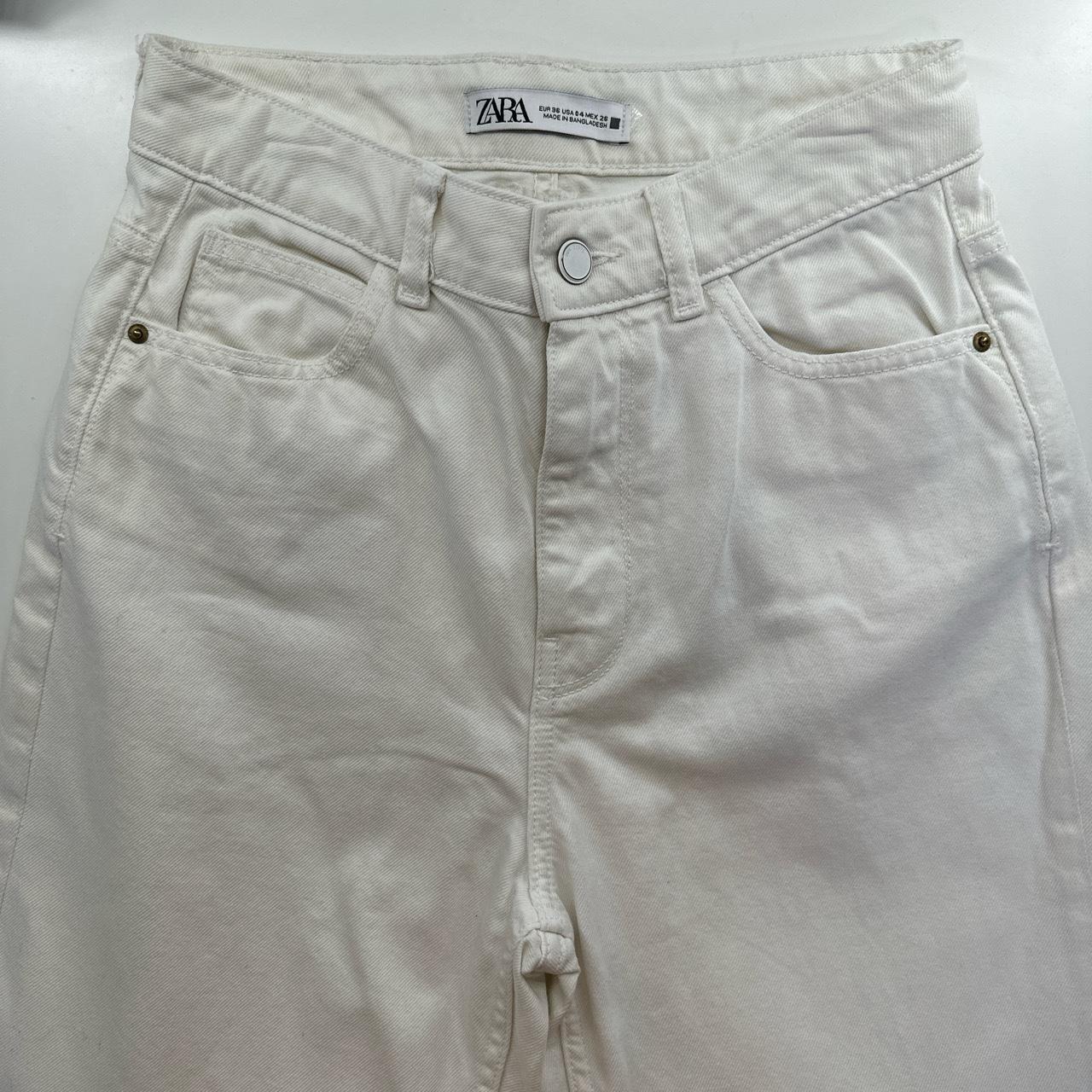 zara white high rise straight leg jeans. size 4.... - Depop