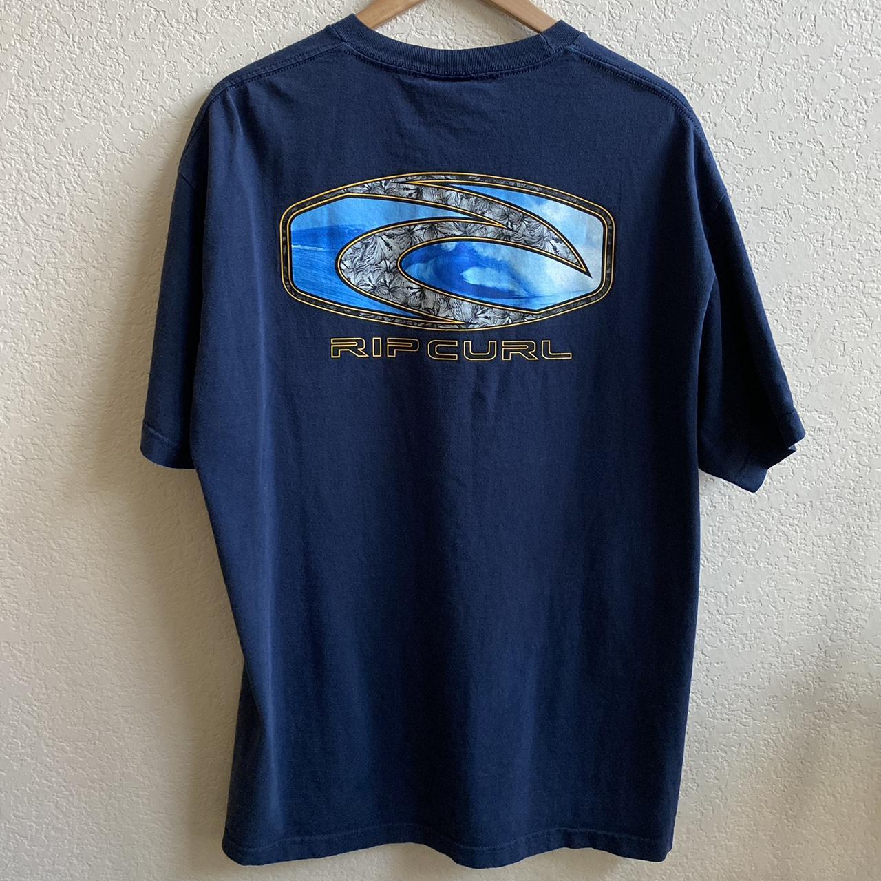 Rip Curl Men's Blue and Yellow T-shirt | Depop