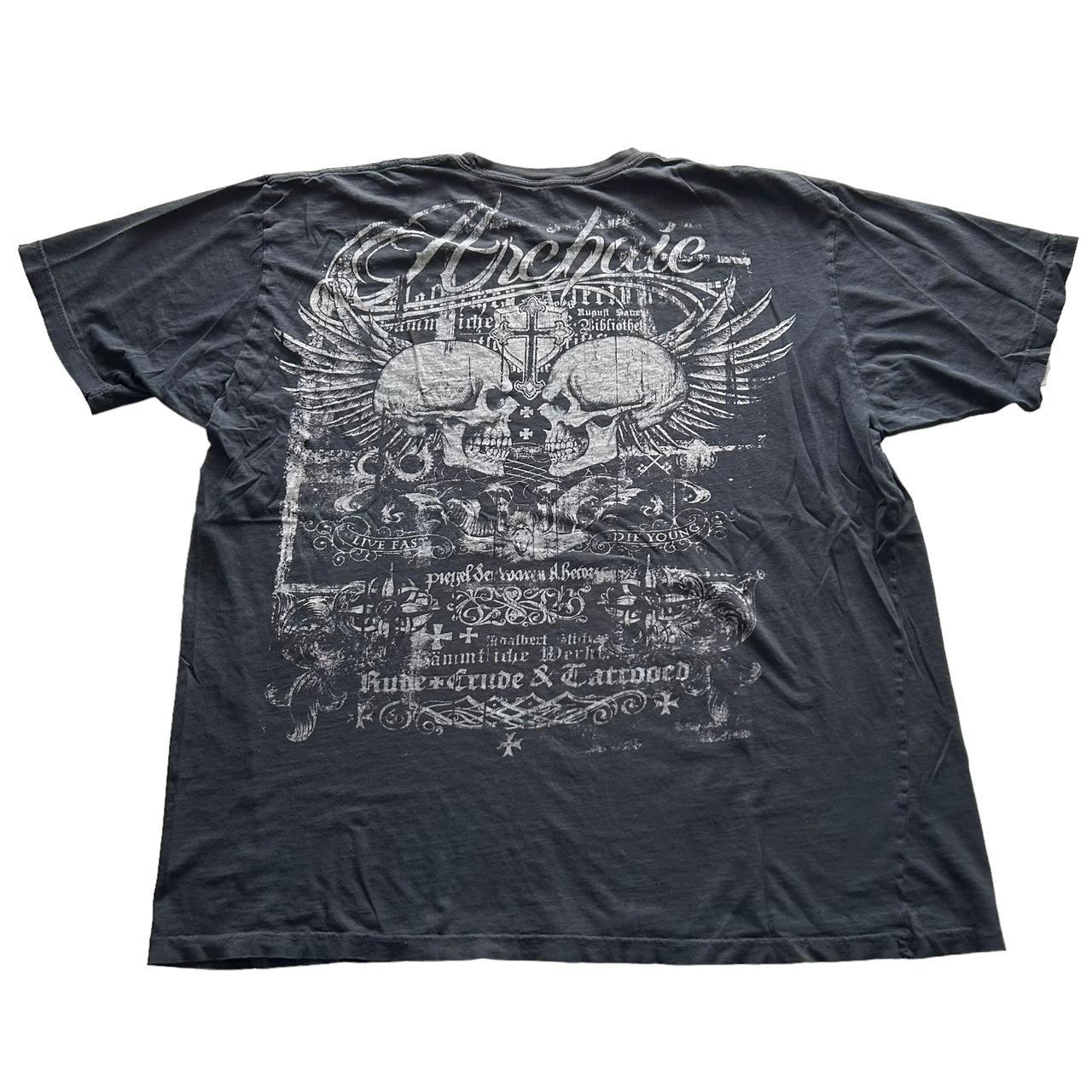 y2k cyber goth crazy skulls archaic affliction baggy... - Depop