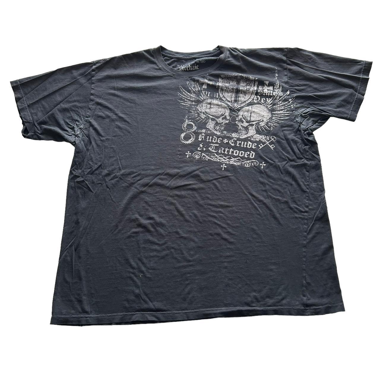 y2k cyber goth crazy skulls archaic affliction baggy... - Depop