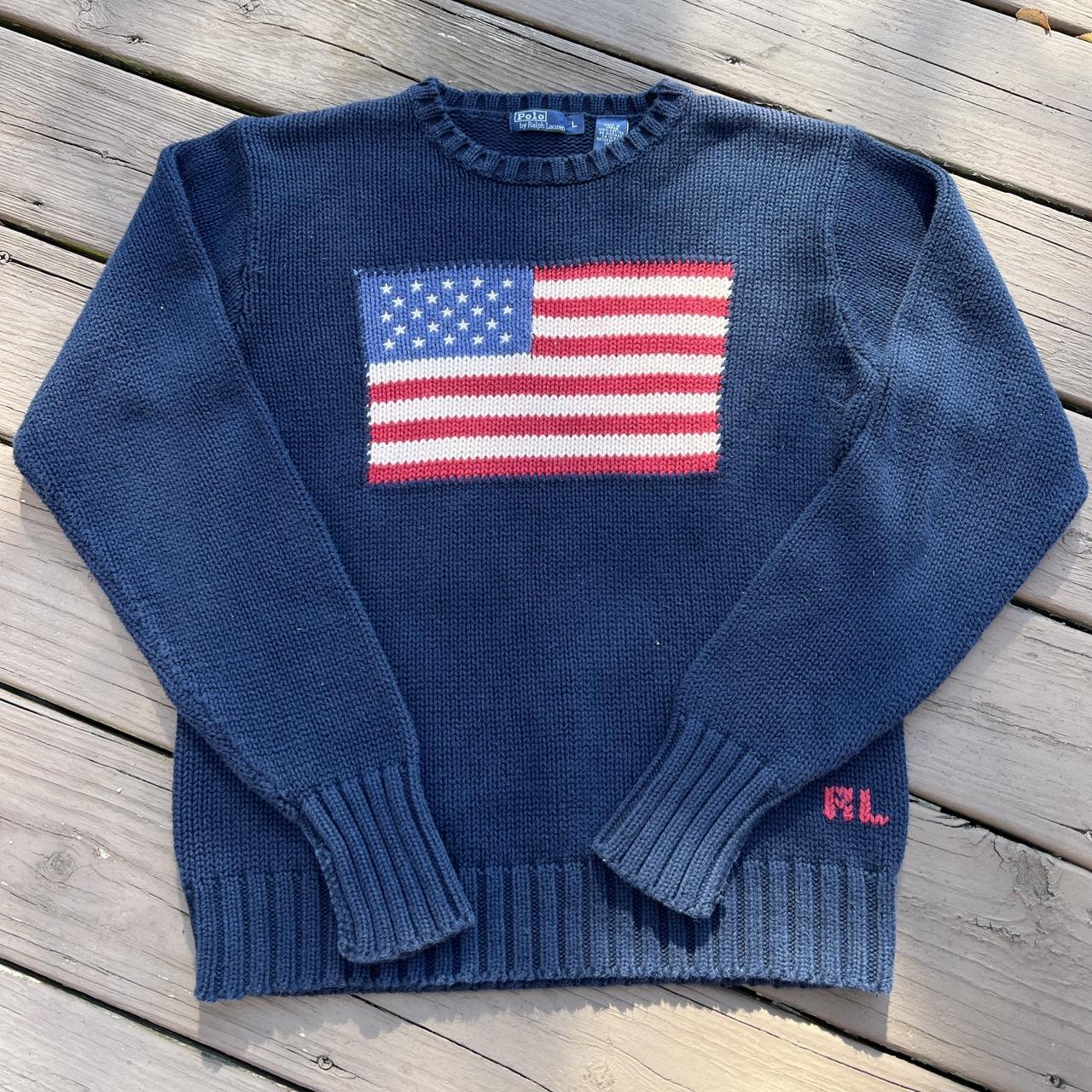 1990s Navy Blue Ralph Lauren USA Flag Sweater Great... - Depop