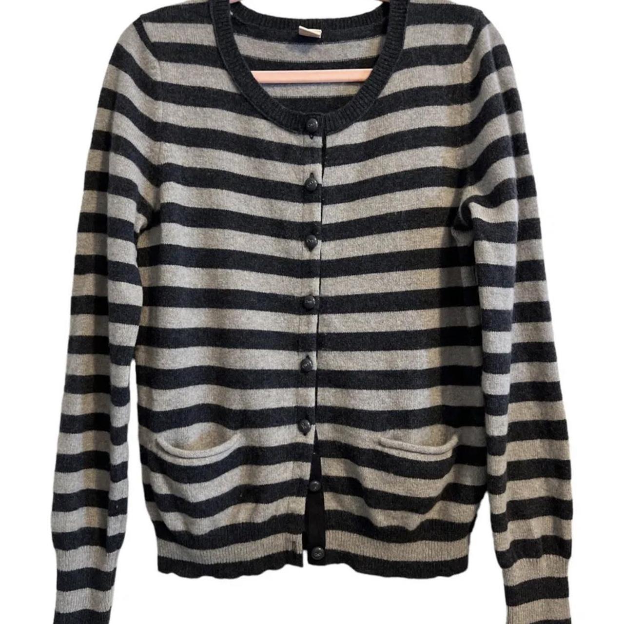Hugo Boss Wool Striped Grey Cardigan M Pockets Elbow... - Depop