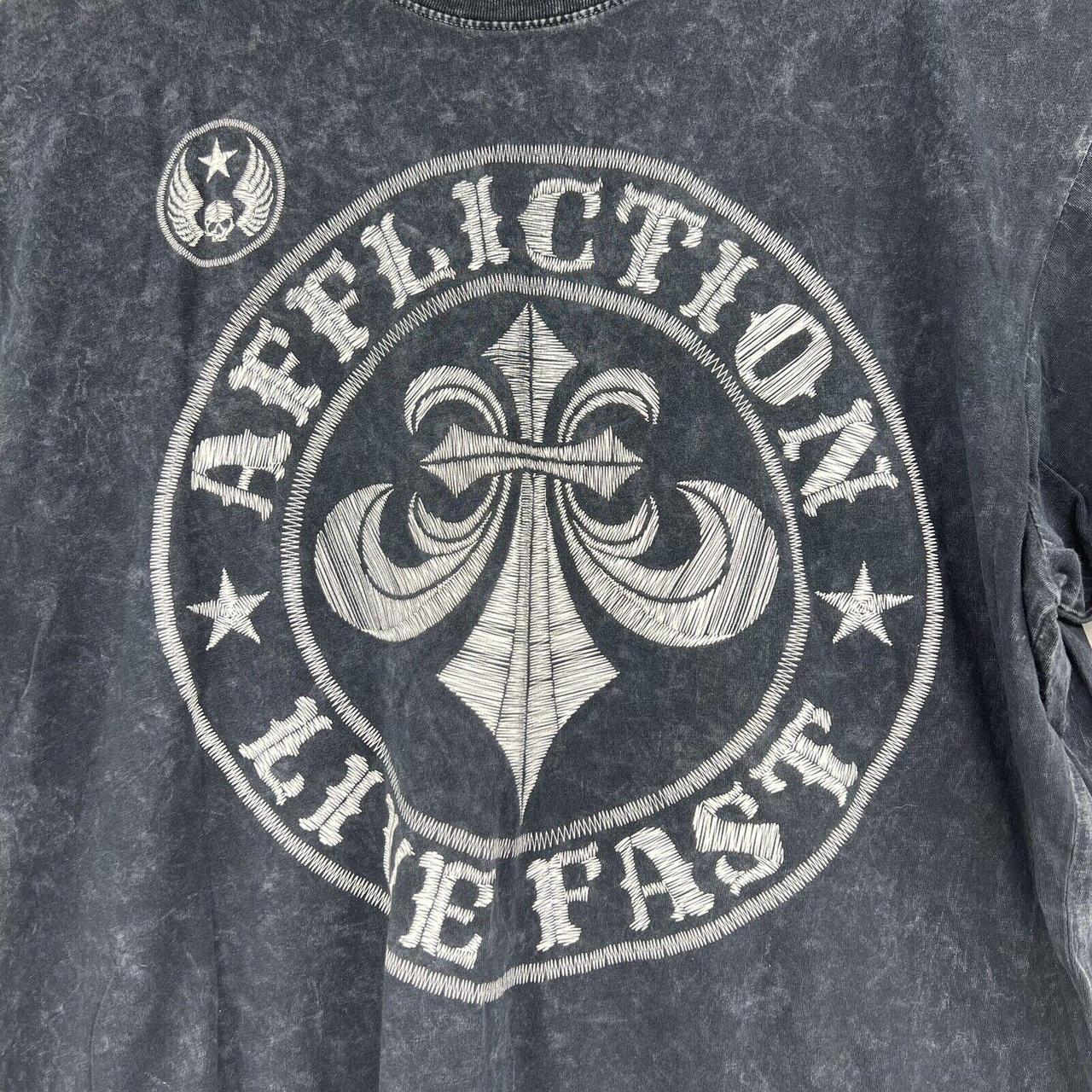 Affliction Live Fast Big Stitch Logo T Shirt Front &... - Depop
