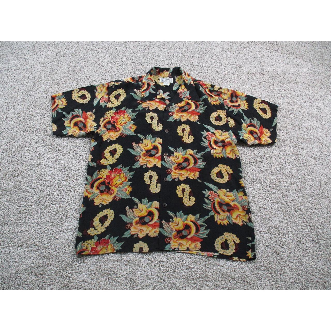 Avanti Shirt Mens Large Black Button Up Hawaiian... - Depop