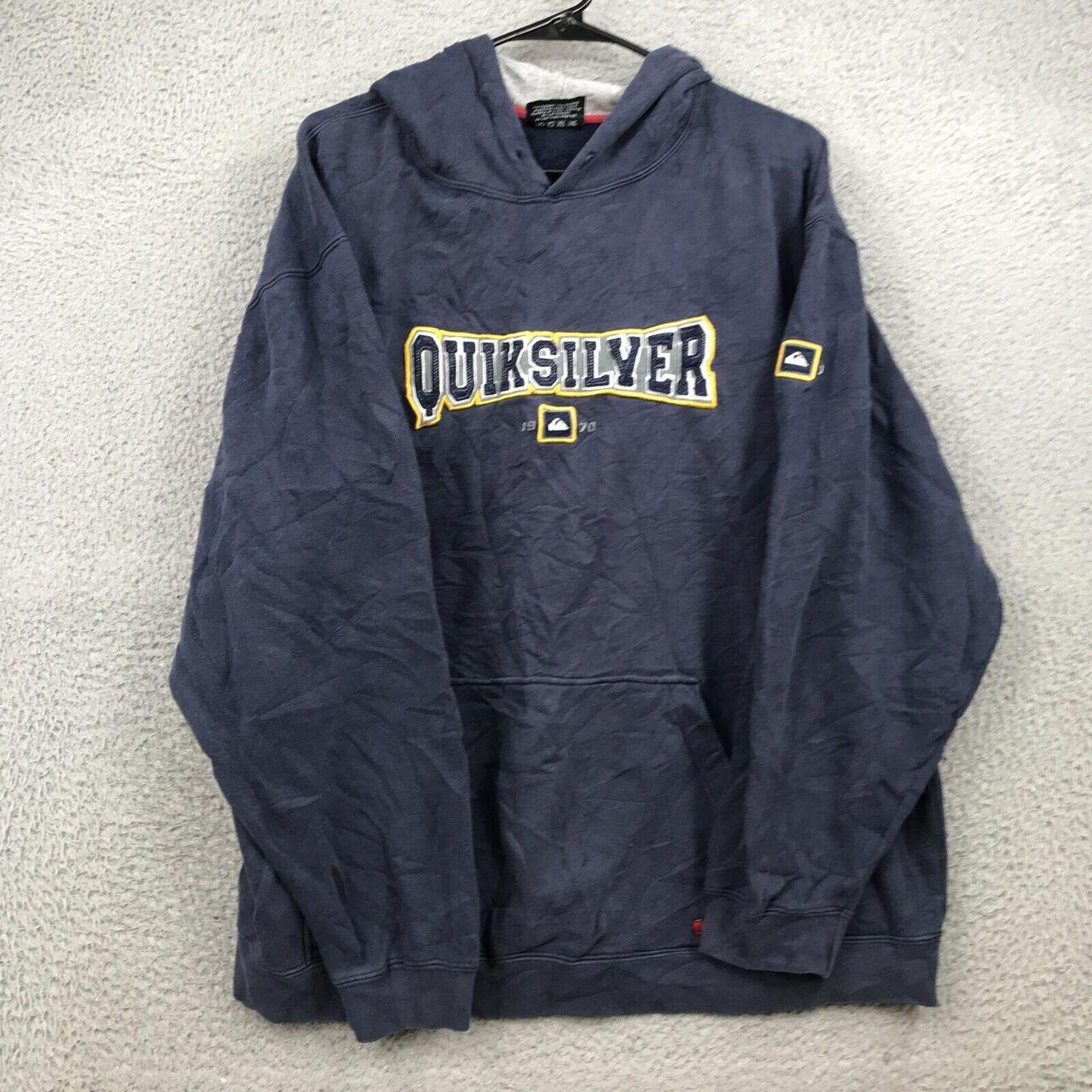Quicksilver Sweater Adult XL Blue Solid Spellout... - Depop