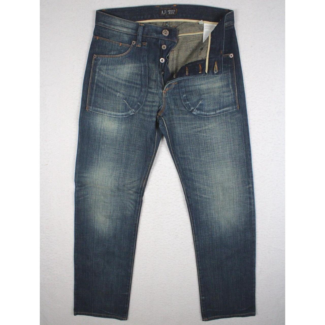Armani Jeans Button Fly Faded Blue Denim Jeans Mens Depop