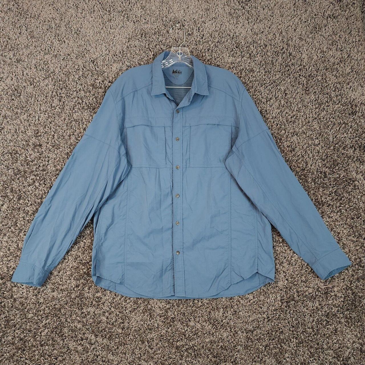 REI Mens Blue Long Sleeve Outdoor Hiking Button Up... - Depop