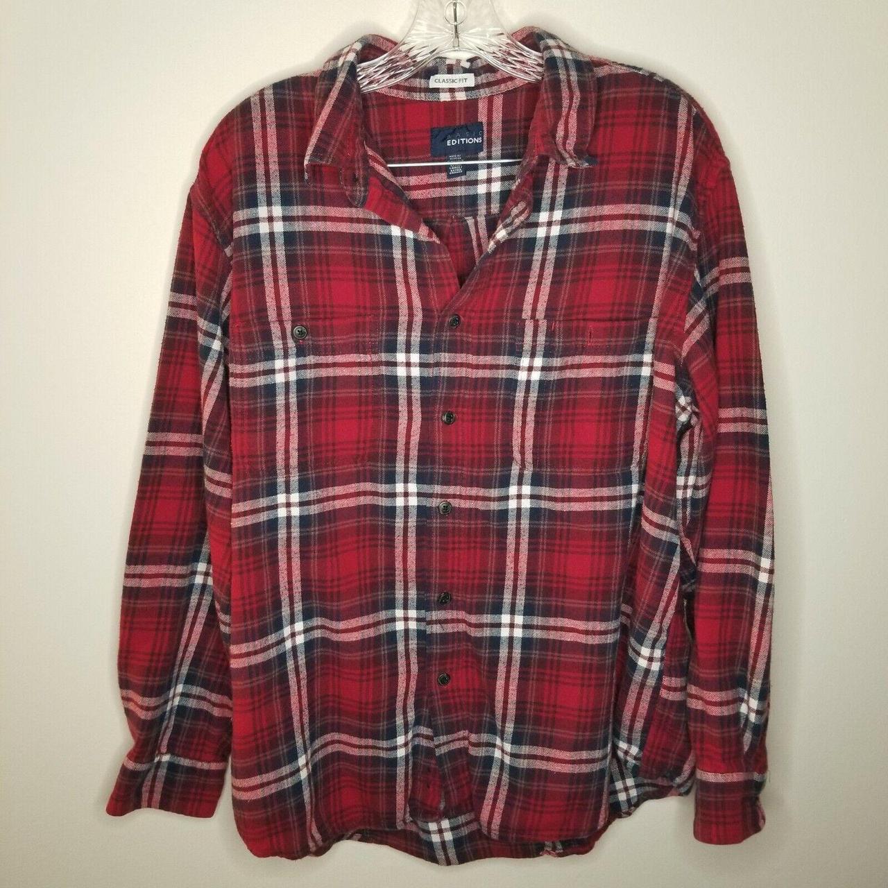 Basic Editions Mens Classic Fit Red Plaid Flannel... - Depop