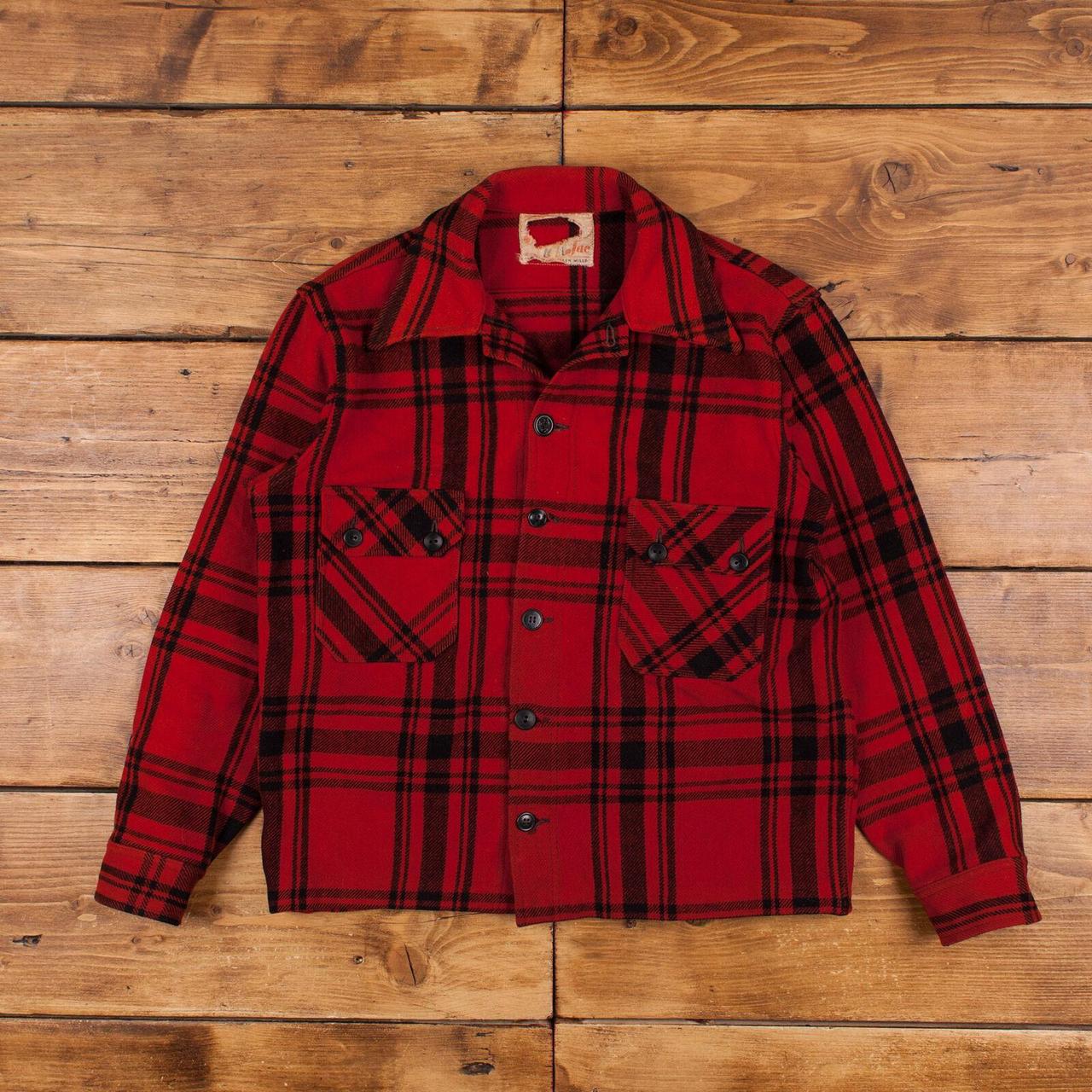Vintage Wool Jacket L 60s Lumberjack Plaid Overshirt... - Depop