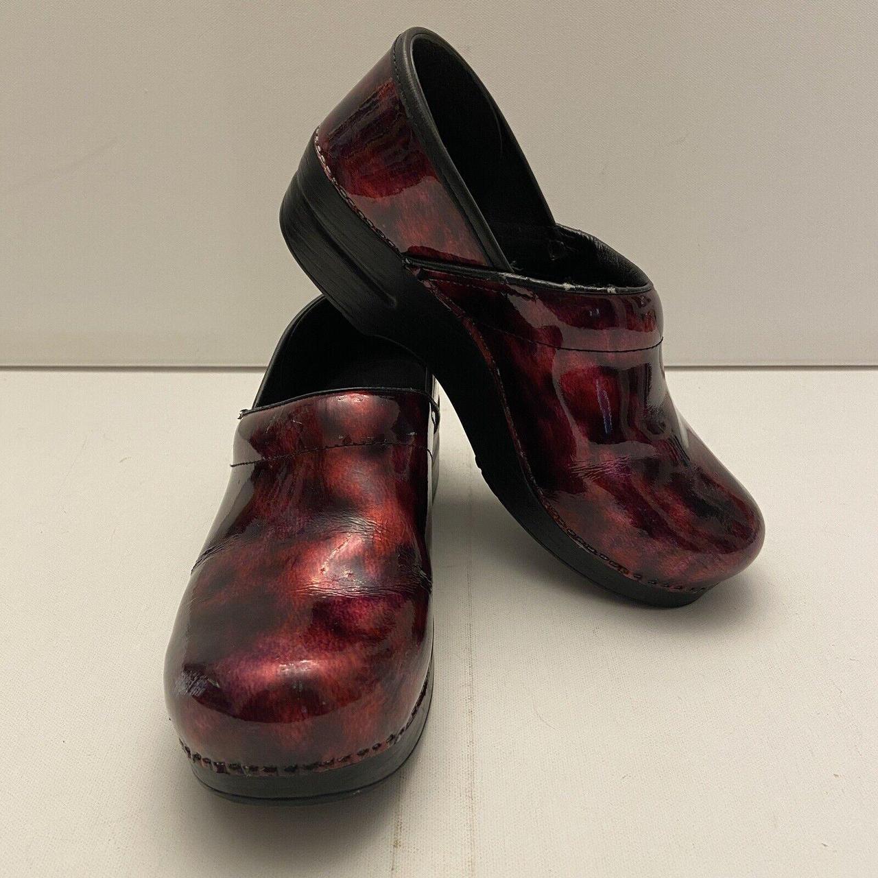Dansko Women's Size 39 Dark Red Black Marble Patent... - Depop