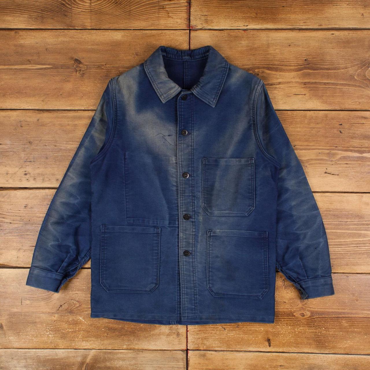 Vintage French Workwear Jacket S Moleskin Sun Faded... - Depop
