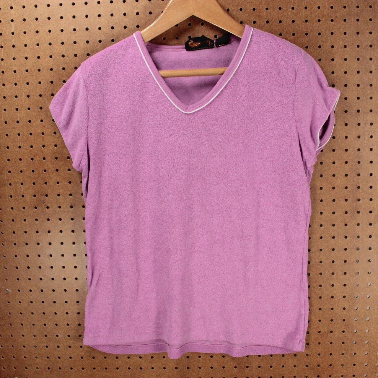 vtg 70s 80s piped terry cloth v-neck shirt 42 LARGE... - Depop