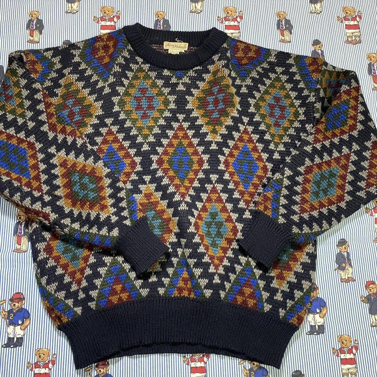 VTG Alan Michaels Geometric Knit Crewneck Sweater... - Depop