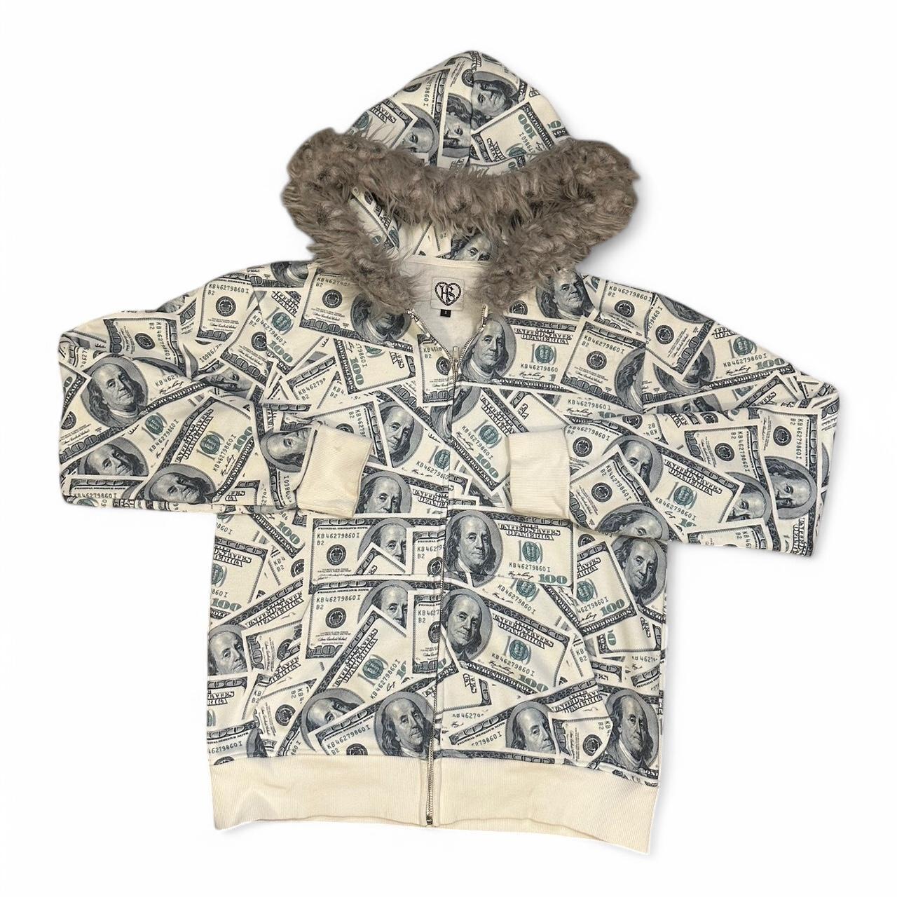 Y2K money hoodie w fur | Depop