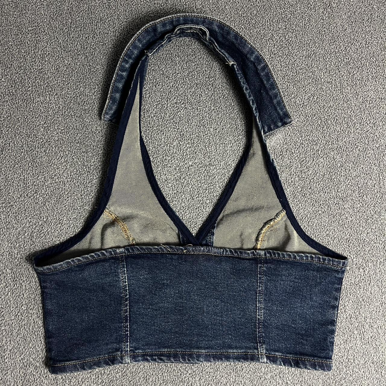Blue denim halter crop top vest with buttons #croptop - Depop