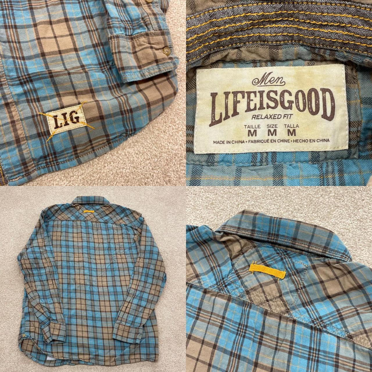 Life Is Good Shirt Men Medium Blue Plaid Outdoor... - Depop