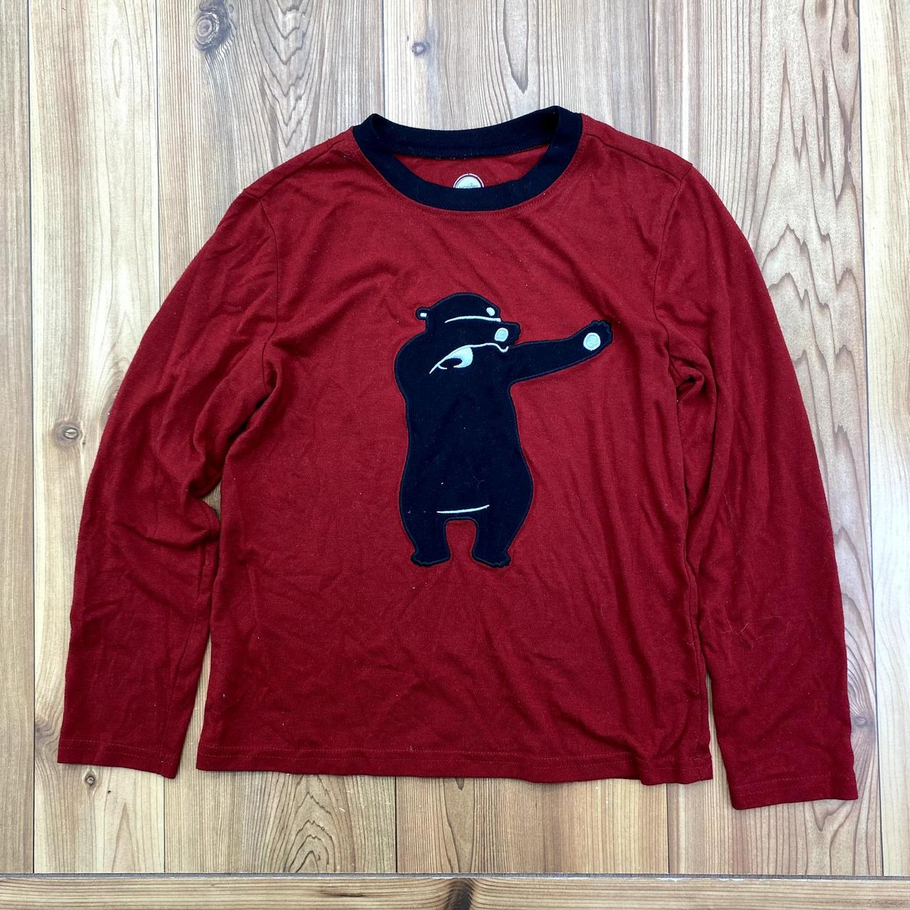 Wonder Nation Red Dabbing Bear Sewn Graphic LS... - Depop