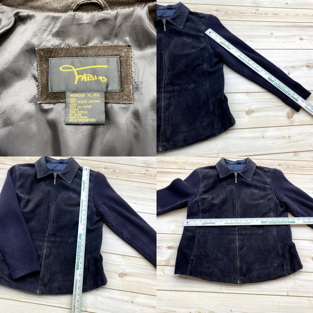 Vintage Fabio Brown Leather Jacket Polyester Sweater... - Depop