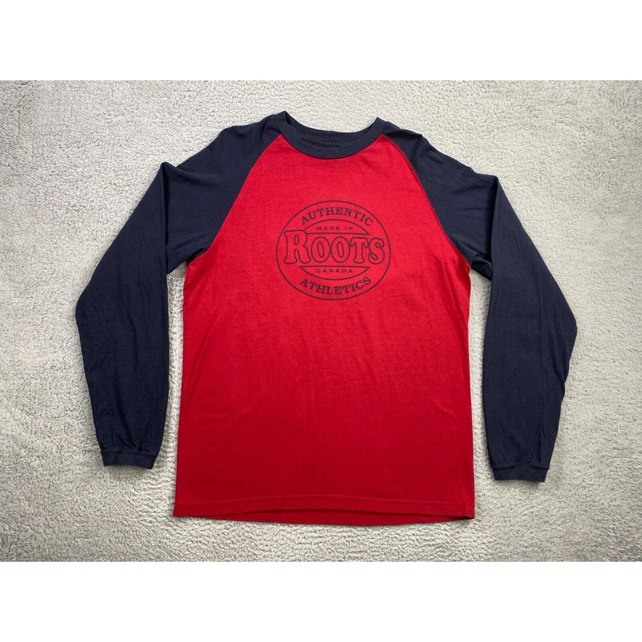 Roots Shirt Mens Large Red Long Sleeve Raglan Tee... - Depop