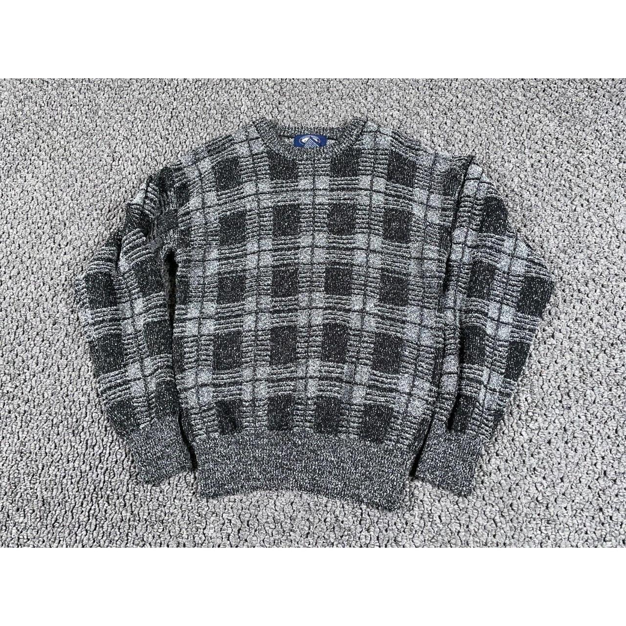 VTG 90s Dad Sweater Adult Medium Gray Check Pattern... - Depop