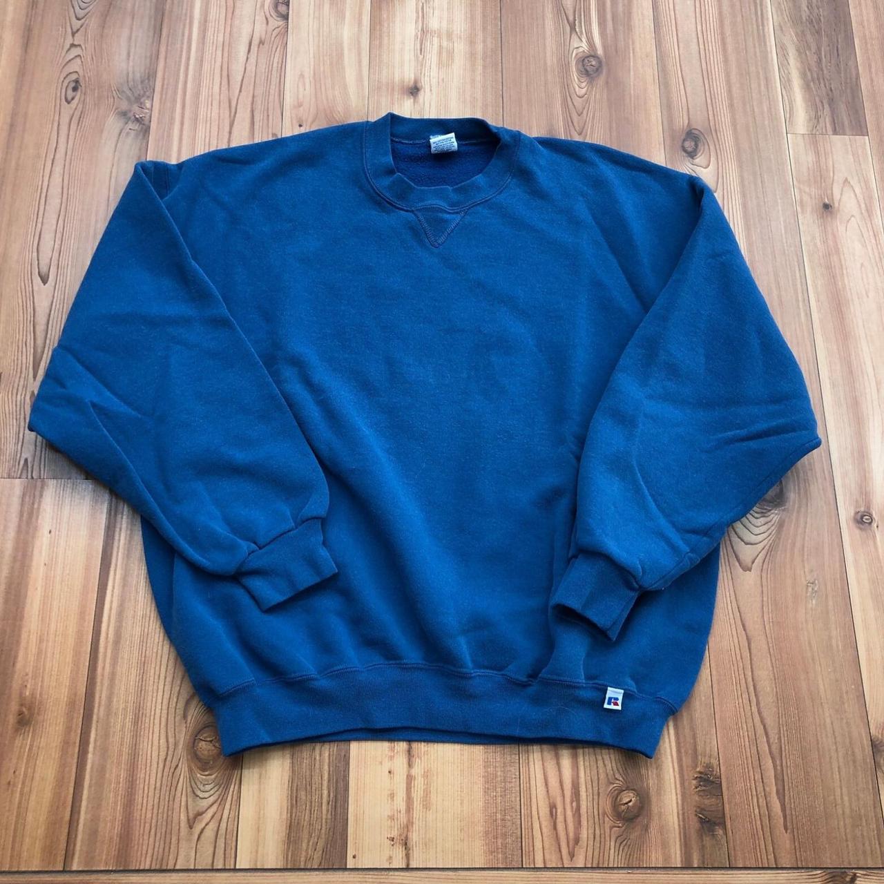 Vintage Russell Athletic Blue Solid Pullover... - Depop