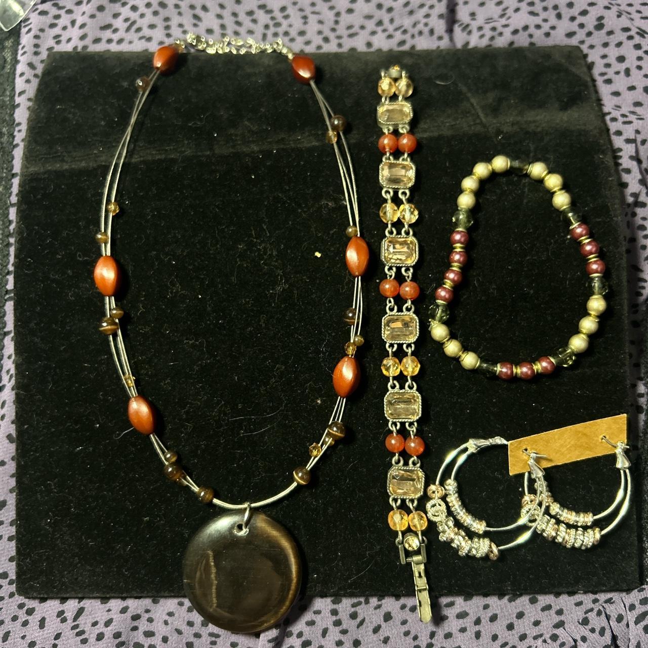 jewelry bundle set 1 necklace 2 bracelets 1 pair... - Depop