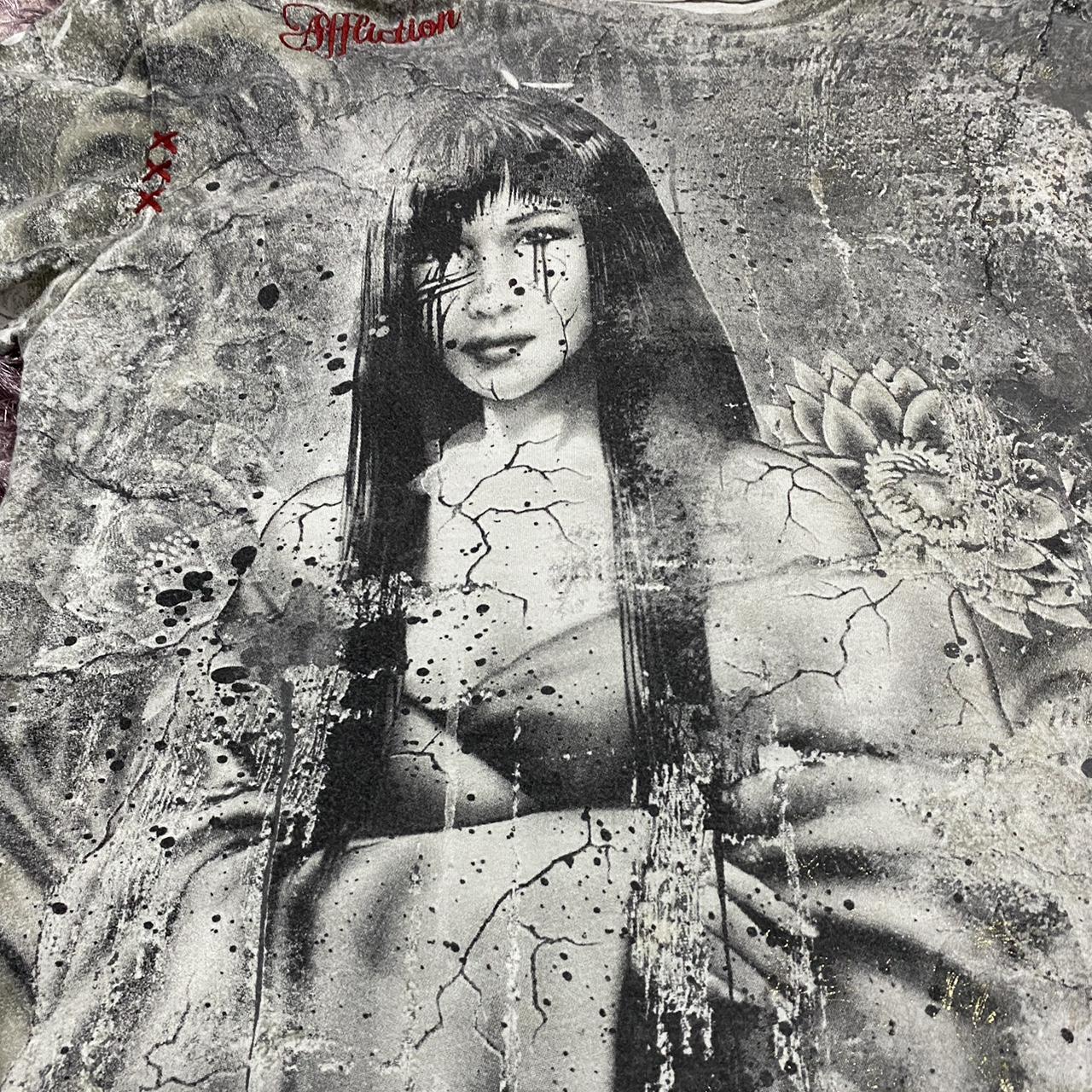 Affliction bamboo “crying girl” AOP Size L ... - Depop