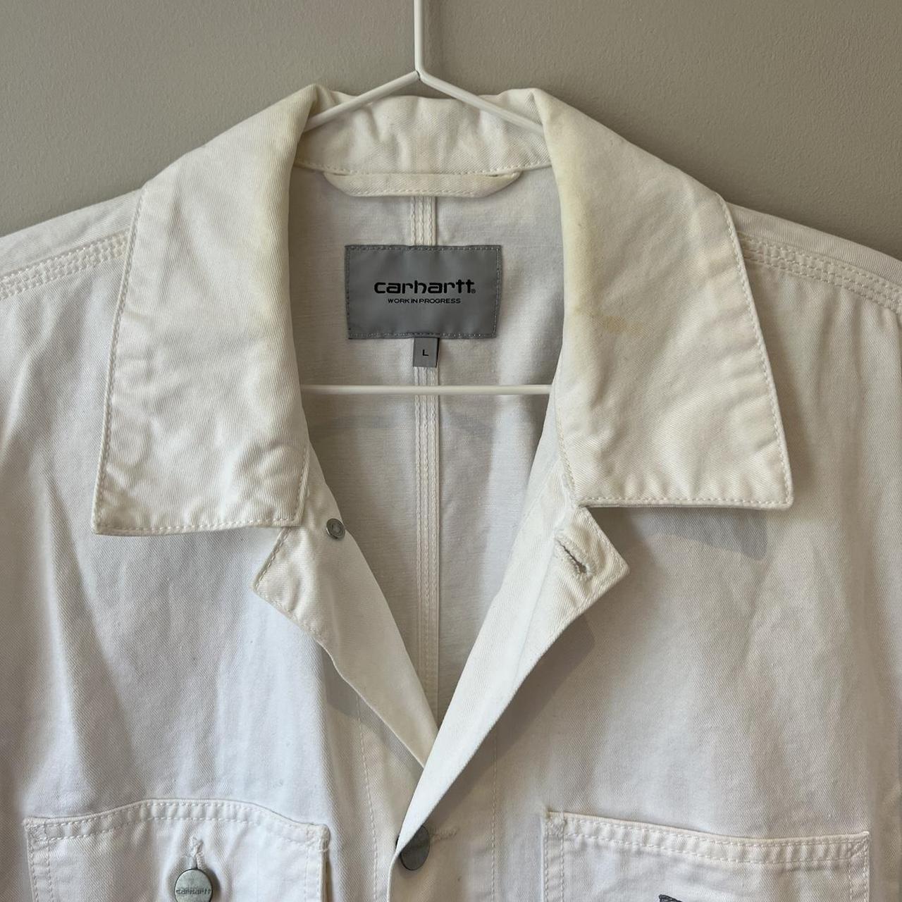 White/cream Carhartt jacket large Well worn item -... - Depop