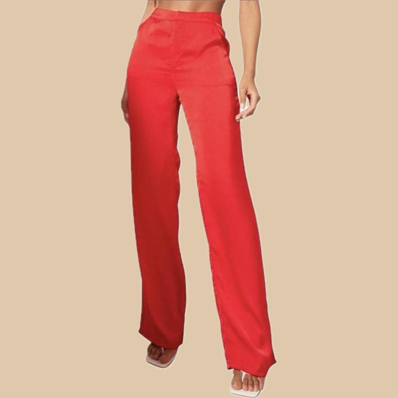BNWT PRETTY LITTLE THING RED SATIN PANTS SIZE 8 - Depop