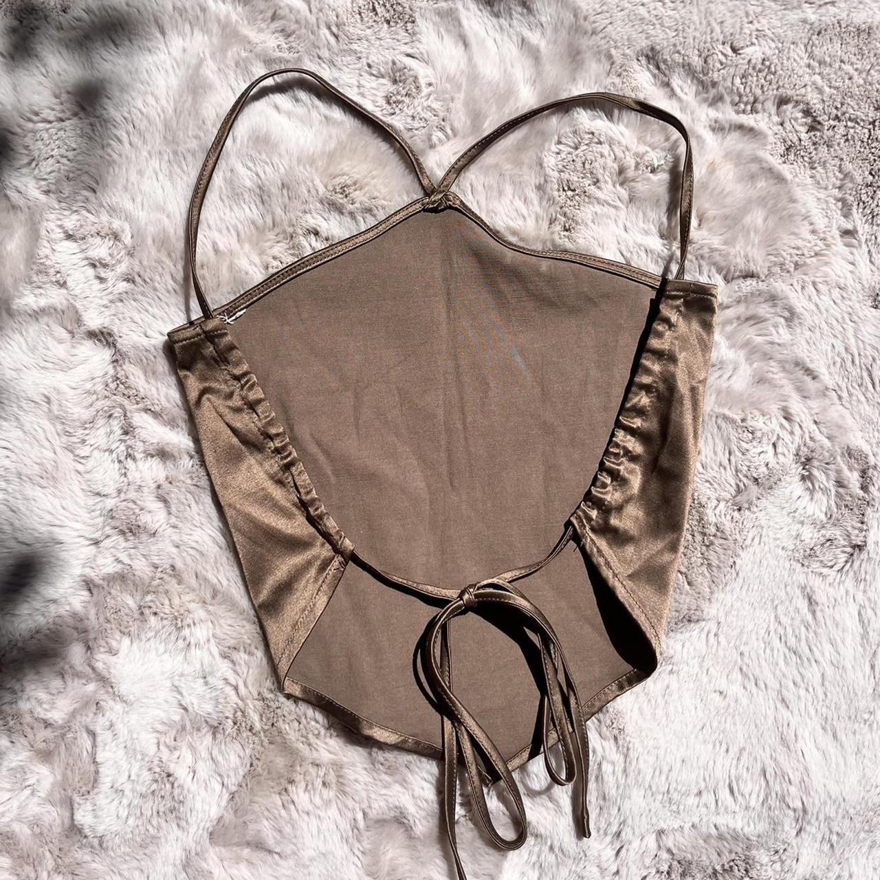 GLASSONS brown satin backless top, worn once in... - Depop