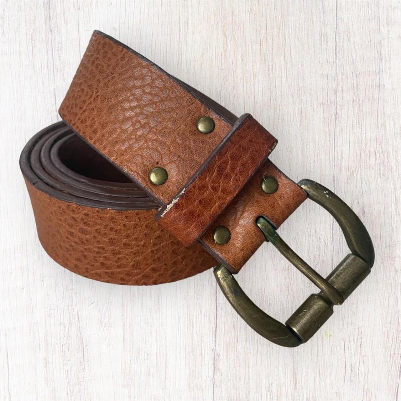 Vintage wide real leather belt Measurements -... - Depop