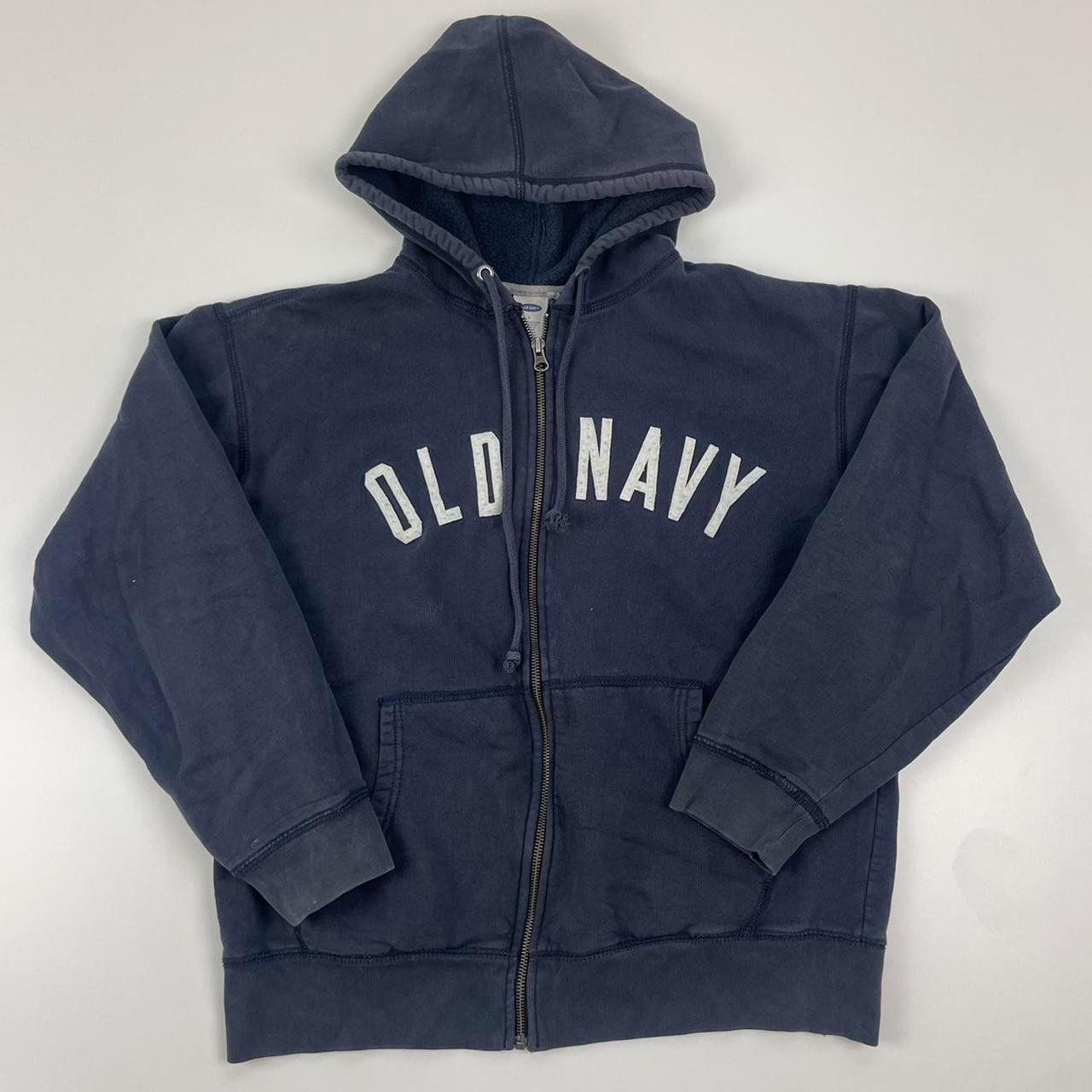 Old Navy Dark Blue Long Sleeved Full Zip Hoodie Size... - Depop