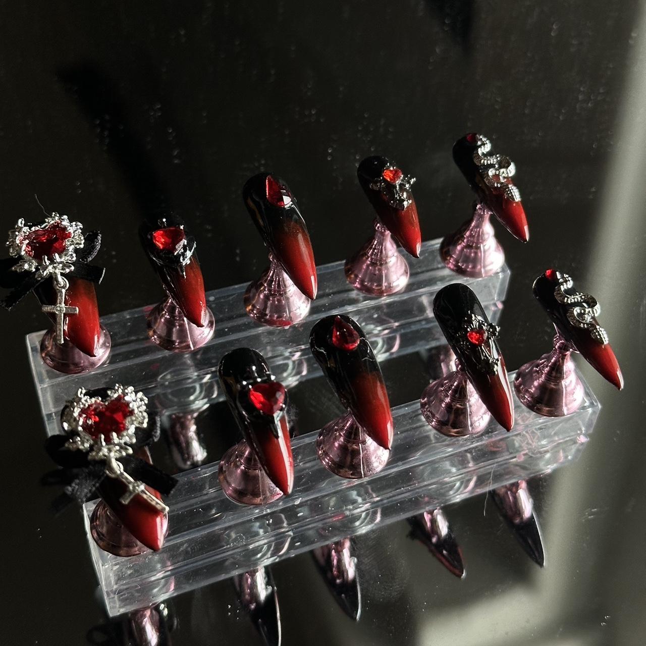 Vampy red and black press on nails size medium... - Depop