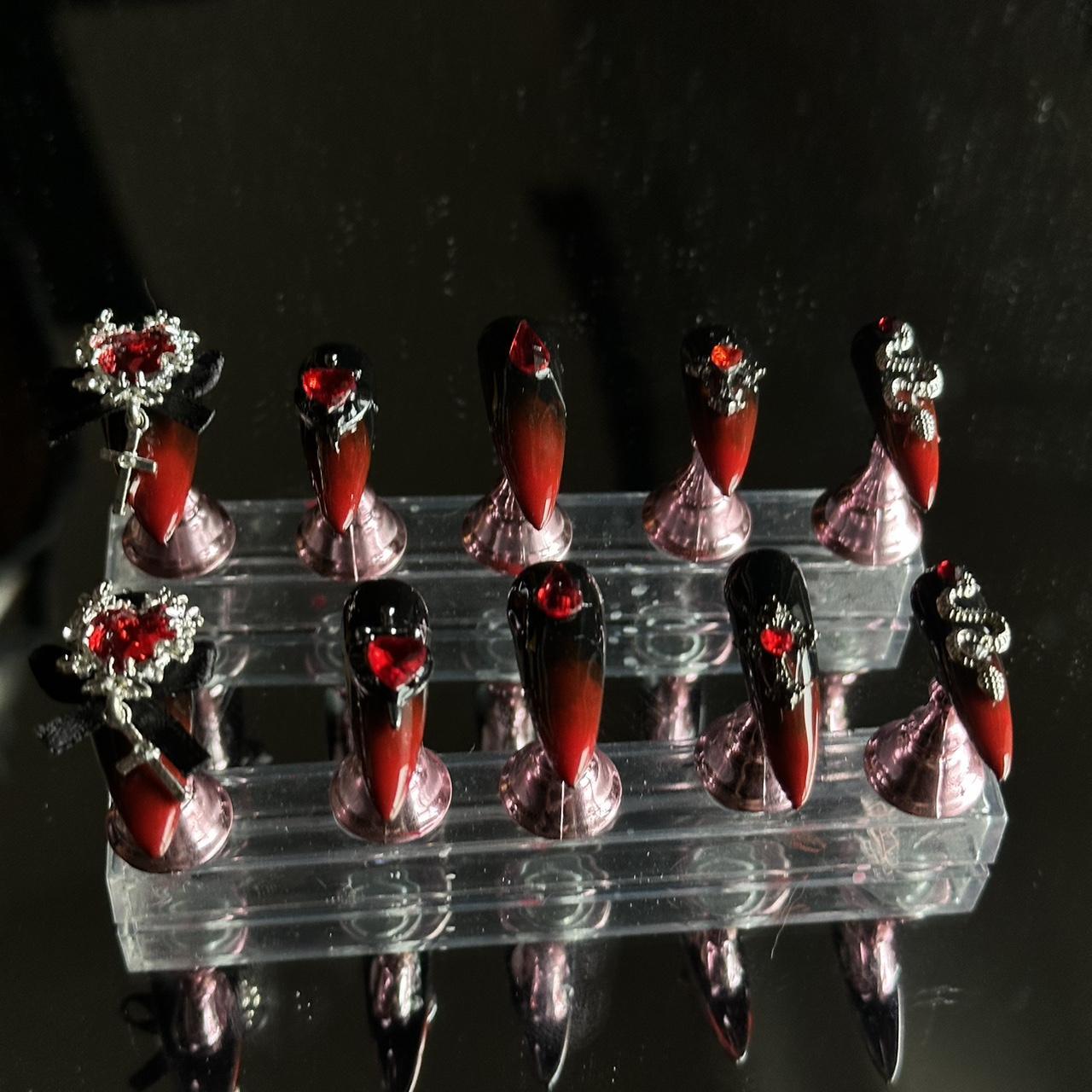 Vampy red and black press on nails size medium... - Depop