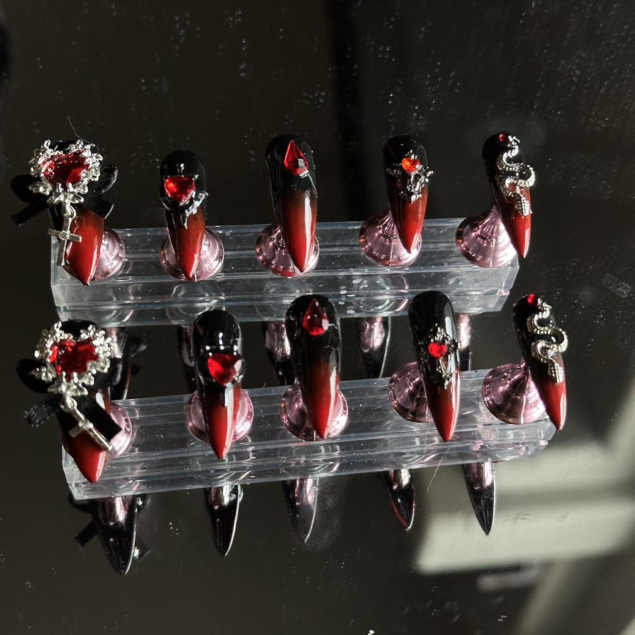 Vampy red and black press on nails size medium... - Depop