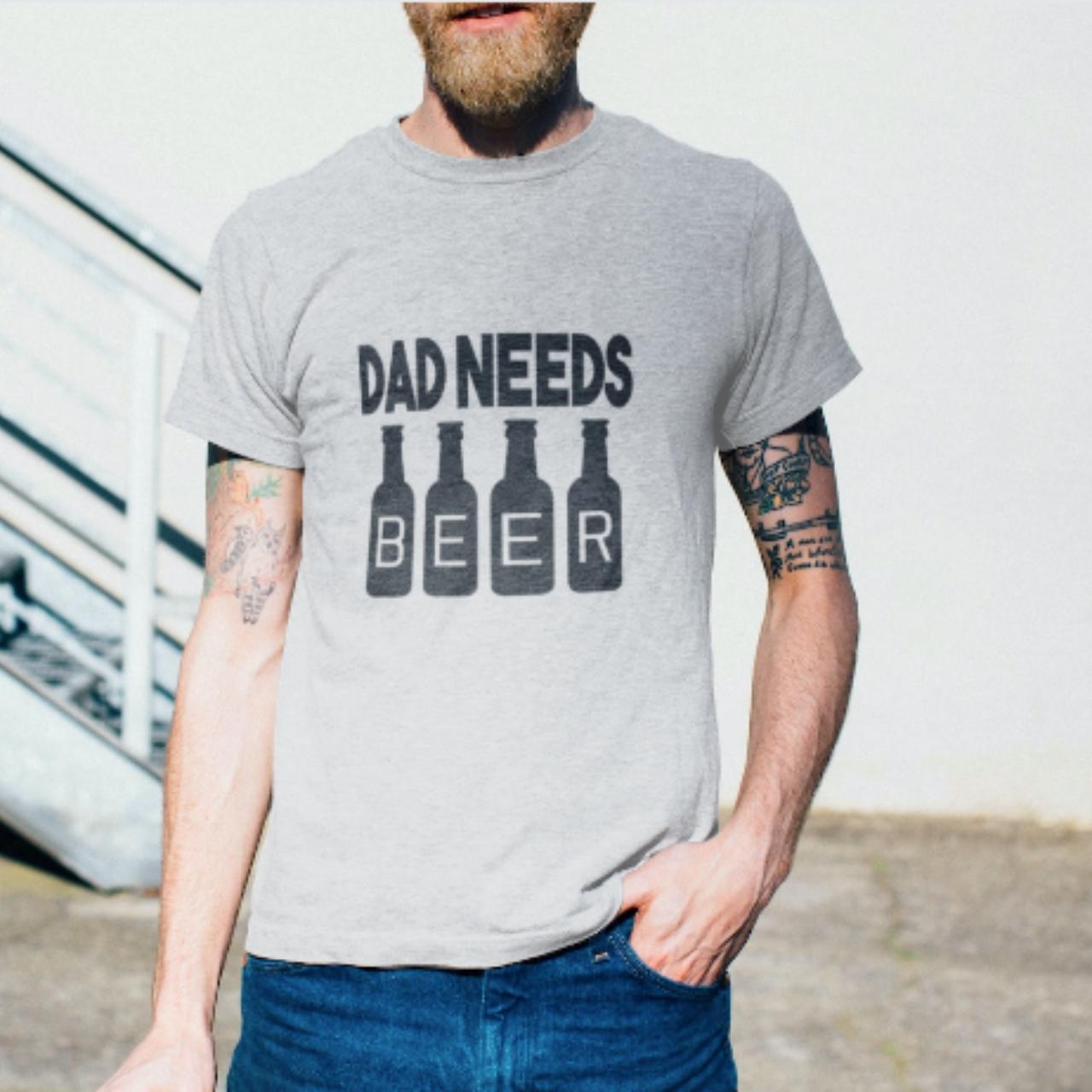 Custom "Dad Needs Beer" Gray Crew Neck Tee. Looking... - Depop