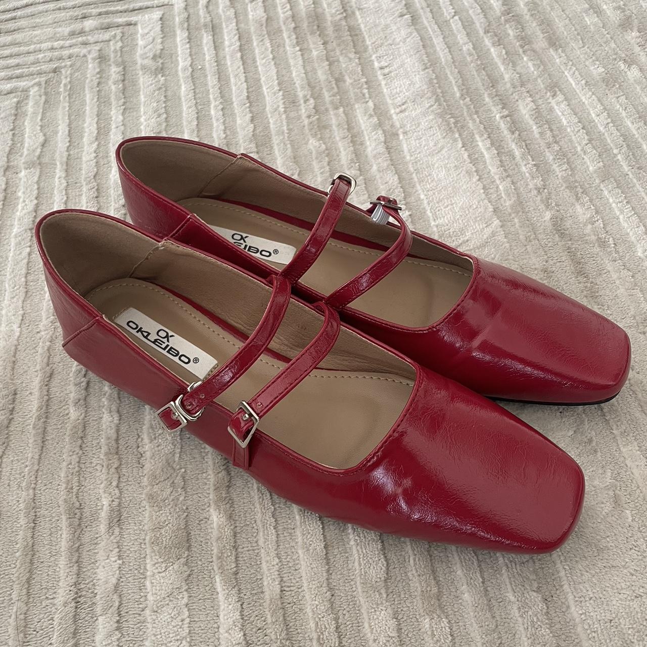 cherry red mary jane ballet flats 🍒 narrow fit (9.6... - Depop