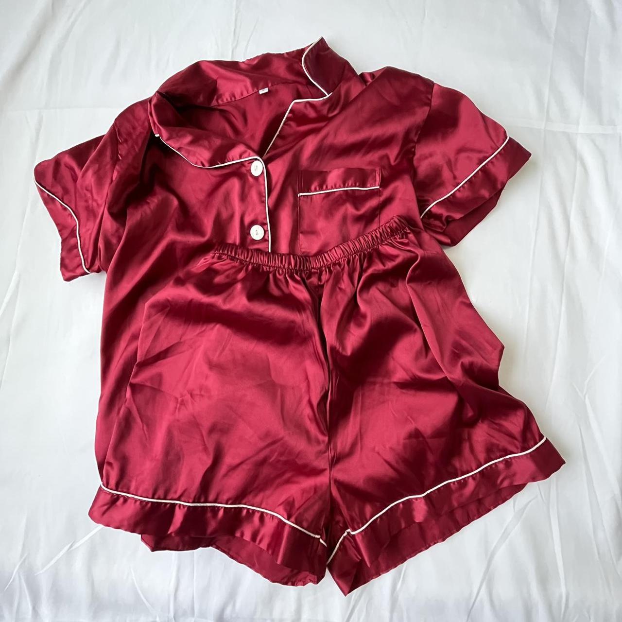 Silk satin matching pajama set red Size... - Depop