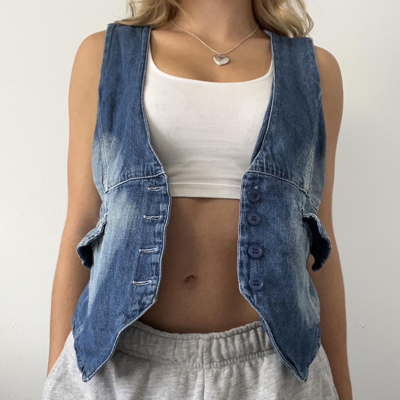 Womens denim button up vest Size large Top button... - Depop